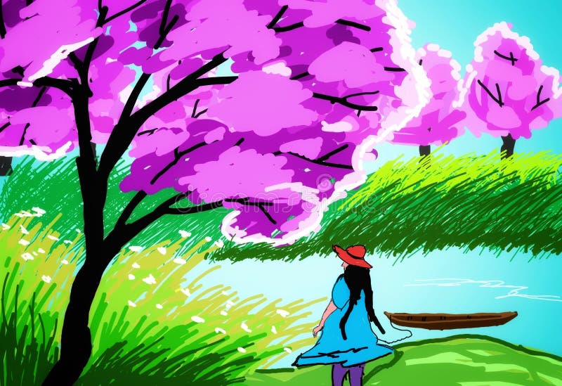 Illustration of Spring Season, Landscapes Nature. Stock Illustration ...