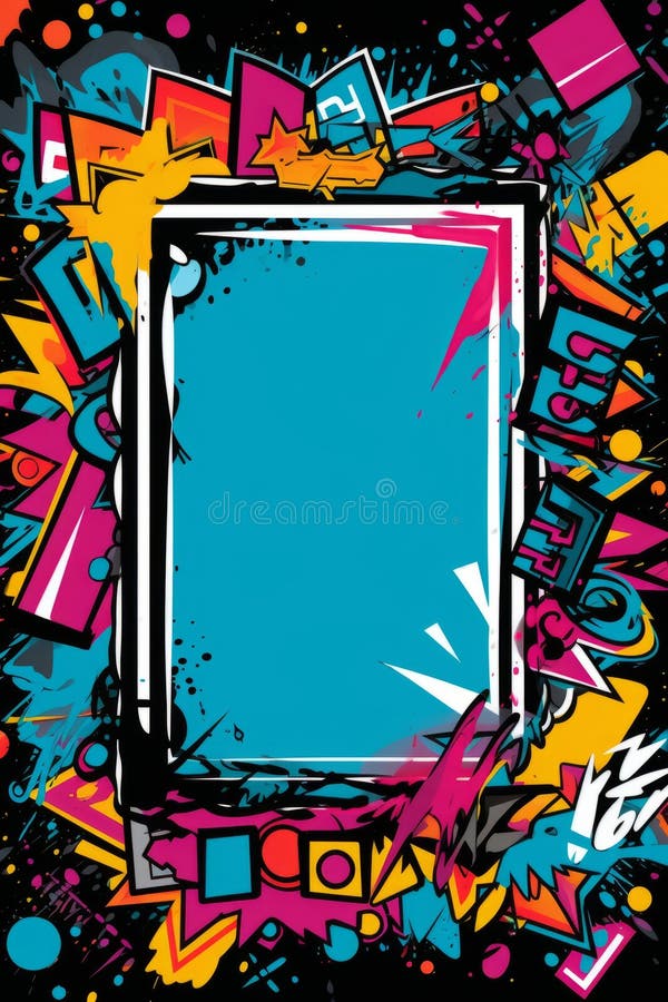 An Illustration of a Square Frame Surrounded by Colorful Graffiti Stock ...