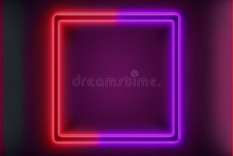 Square Purple and Red Neon Light, Digital Illustration Painting Stock ...