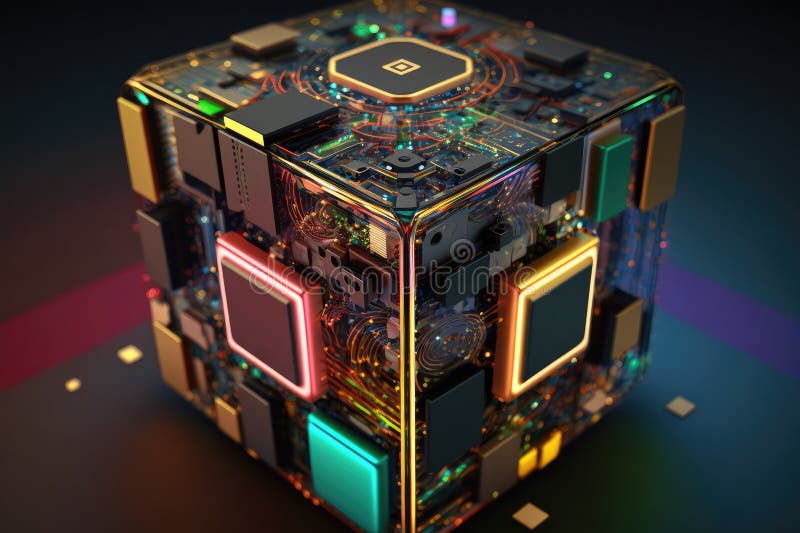 Illustration of Square Shaped Quantum Computer on Dark Background Stock ...