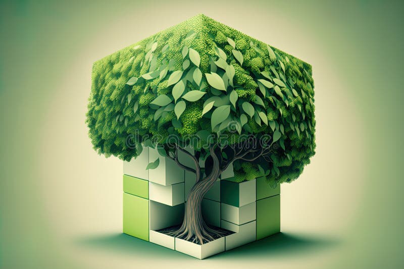 Illustration an Illustration of a Square Tree with Green Leaves and a ...
