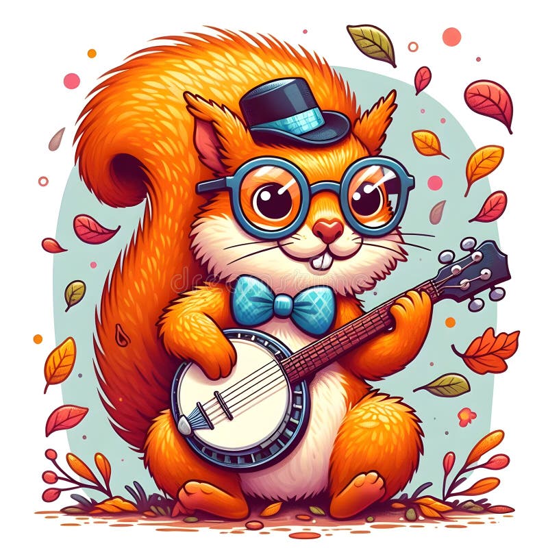 Squirrel fun with music stock illustration. Illustration of watercolor ...
