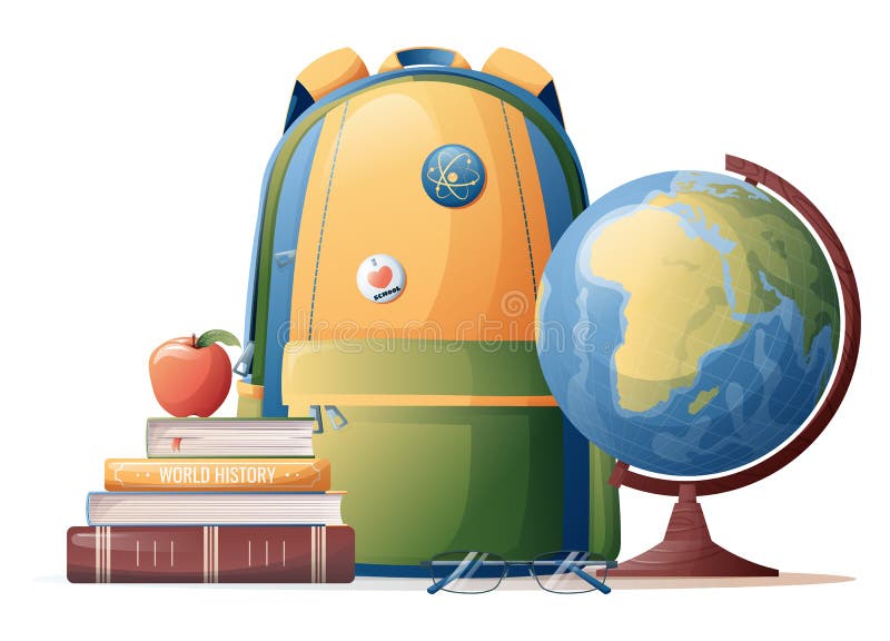 Illustration of a Stack of Books, a Backpack and a Globe. School Theme ...