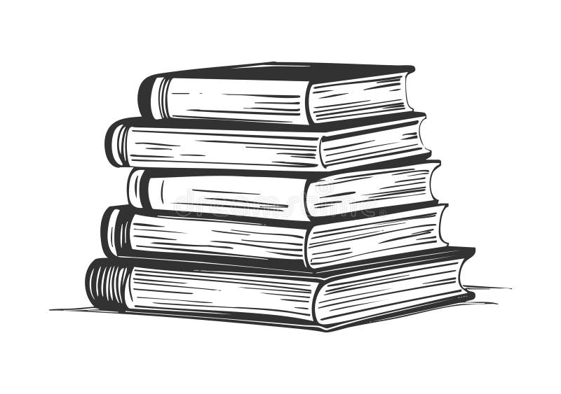 Illustration of a Stack of Books in Black and White Drawing Style ...
