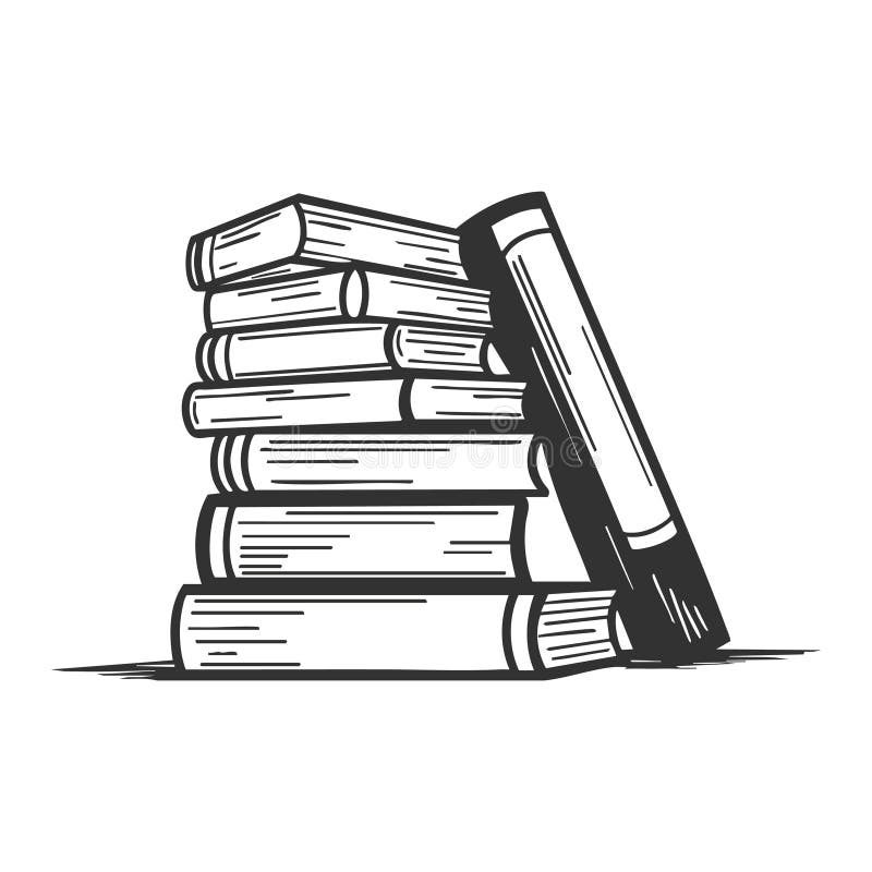 Illustration of a Stack of Books in Monochrome Line Art Style. Stock ...