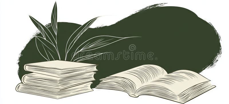 An Illustration of a Stack of Books with an Open Book. Modern ...