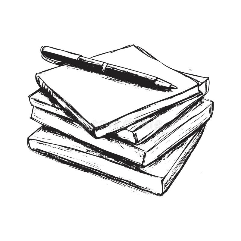 Illustration of a Stack of Books with a Pen and Notebook. Stock Vector ...