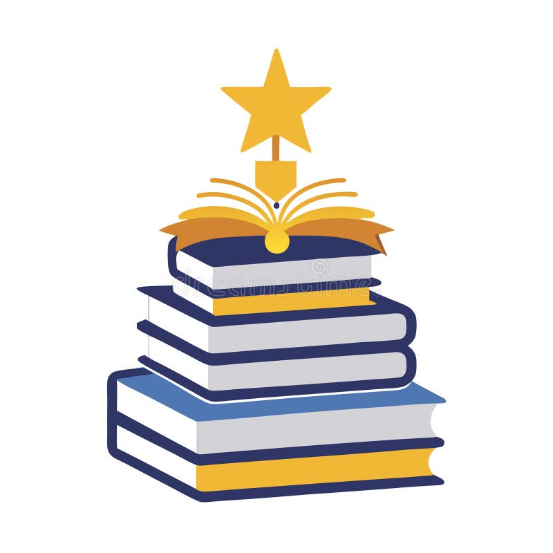 Stack of Books with Star Illustration for Education and Literary ...