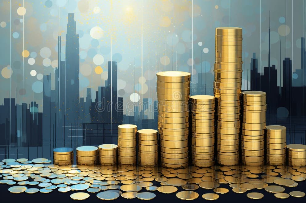 A Stack of Gold Stack of Gold Coins on a Directional Graph Stock ...