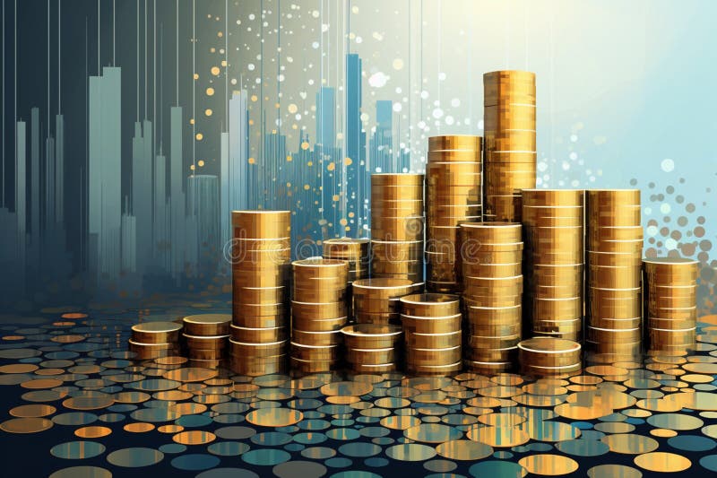 A Stack of Gold Stack of Gold Coins on a Directional Graph Stock ...