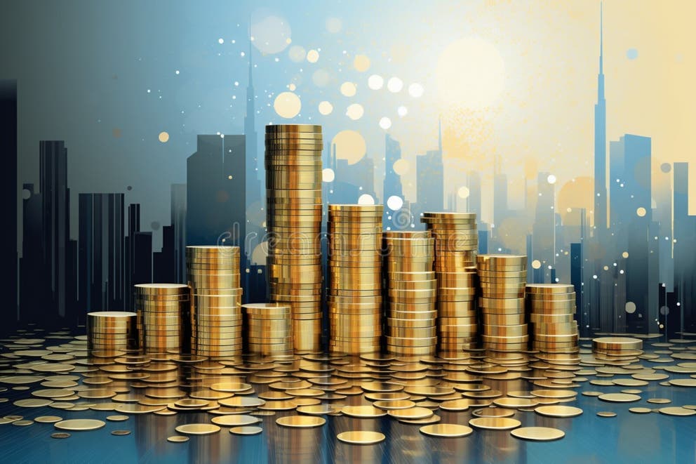 A Stack of Gold Stack of Gold Coins on a Directional Graph Stock ...