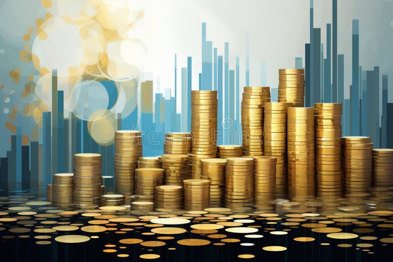 A Stack of Gold Stack of Gold Coins on a Directional Graph Stock ...