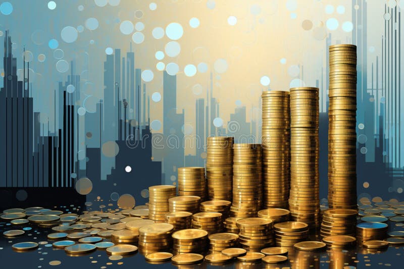 A Stack of Gold Stack of Gold Coins on a Directional Graph Stock ...