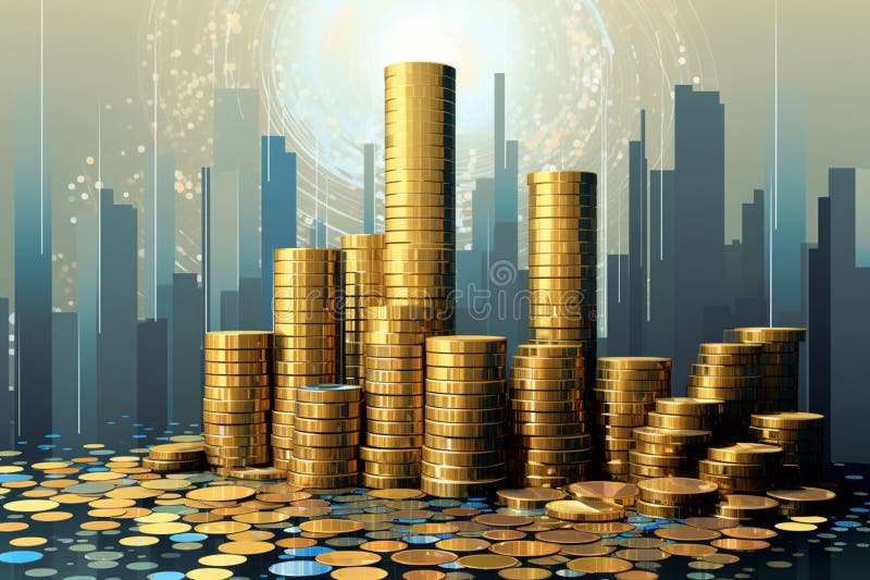 A Stack of Gold Stack of Gold Coins on a Directional Graph Stock ...