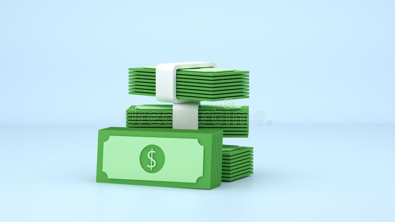 Illustration of a Stack of Money on Blue Background. 3D Render Stock ...