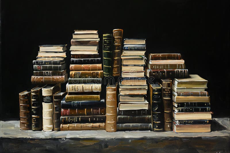 A Stack of Old Books on a Black Background, Still Life Stock ...