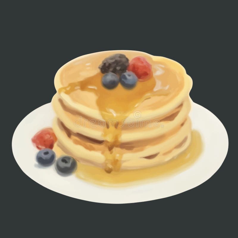 Illustration Stack of Pancakes with Syrup and Berries Isolated ...