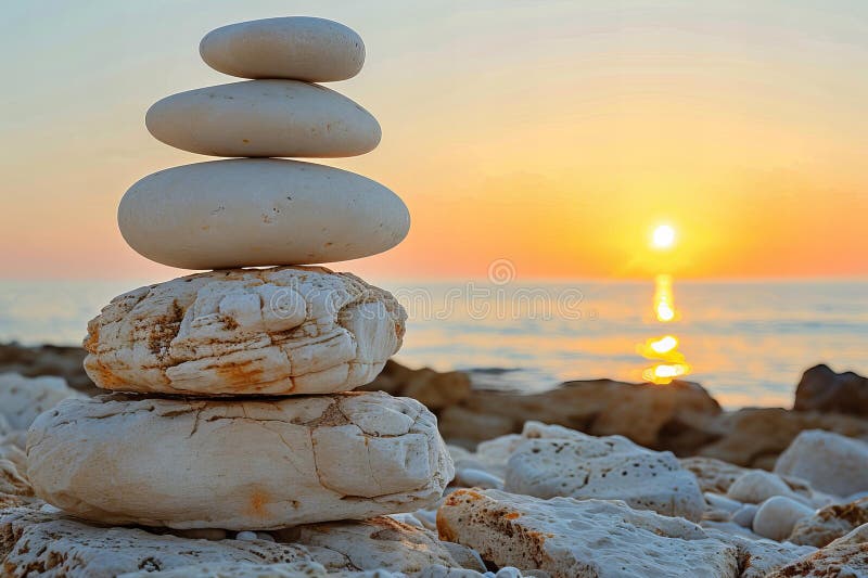 A Stack of Rocks with a White Flower on Top Stock Illustration ...