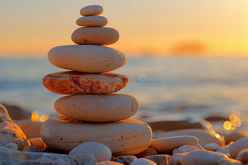 A Stack of Rocks with a White Flower on Top Stock Illustration ...