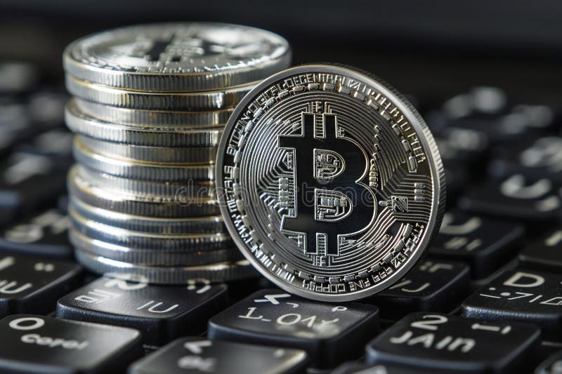 Illustration of Stack of Silver Coins on the Keyboard, One Large Coin ...