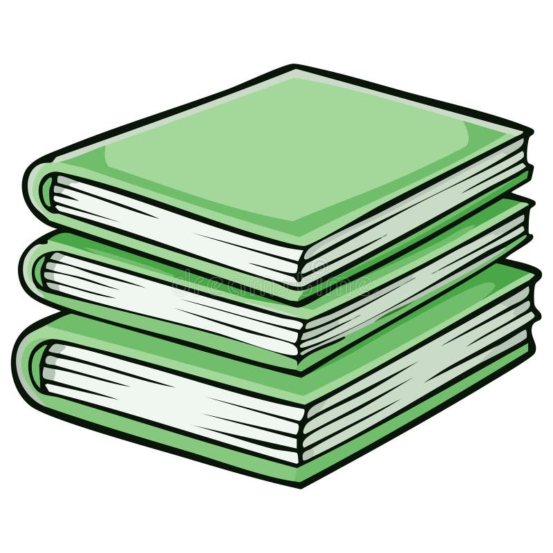 Illustration of a Stack of Three Books with Light Green Covers Piled on ...