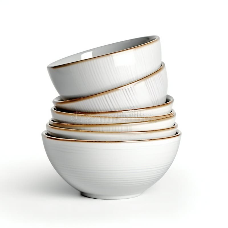 Stack of White Bowls Isolated on White Background Stock Illustration ...