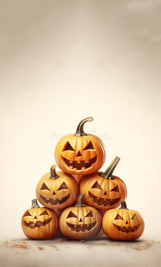 Illustration of a Stack of Yellow Halloween Pumpkins Over Light ...