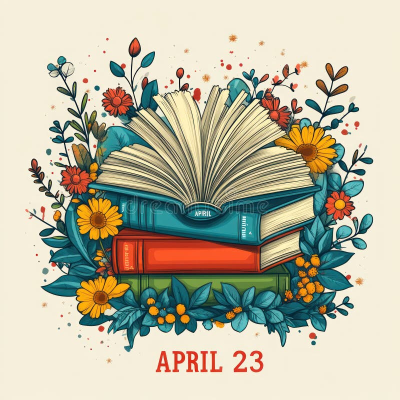 Illustration of Stacked Books with Flowers Stock Illustration ...