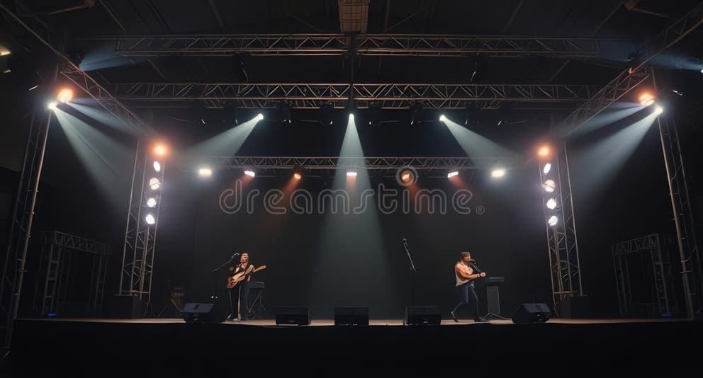 Illustration Stage with Crew Band Stock Photo - Image of show, stage ...