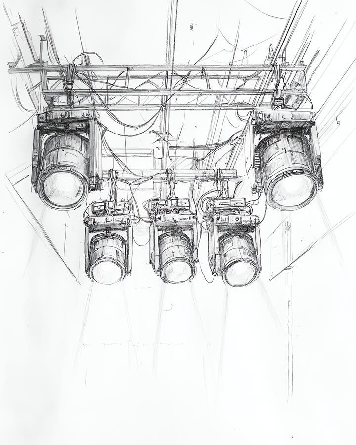 Illustration of Stage Lighting Setup with Detailed Outlines and ...
