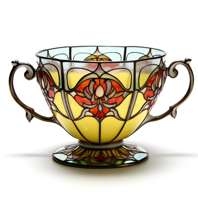 Illustration of a Stained Glass Cup with a Floral Pattern on a White ...