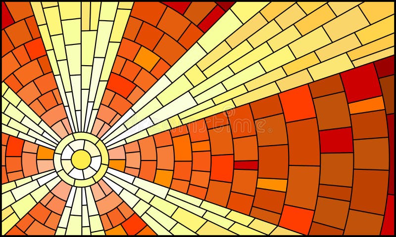 Stained Glass Illustration with Abstract Celestial Landscape, Sun with ...