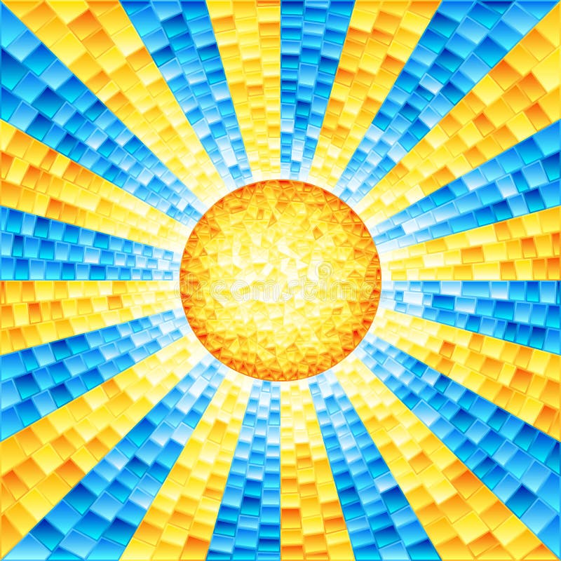 Stained Glass Illustration with Abstract Celestial Landscape, Sun with ...