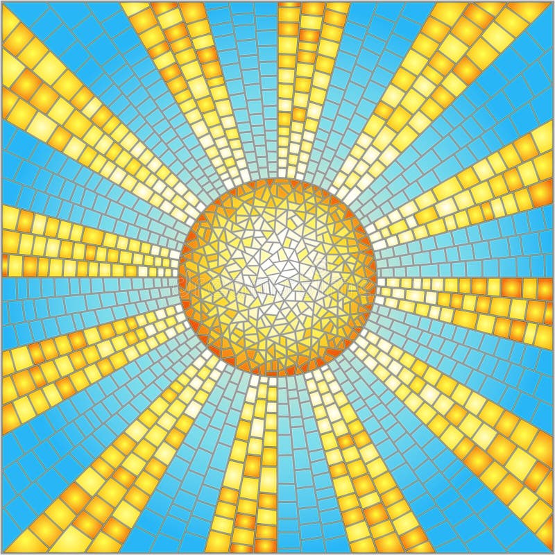 Stained Glass Illustration with Abstract Celestial Landscape, Sun with ...