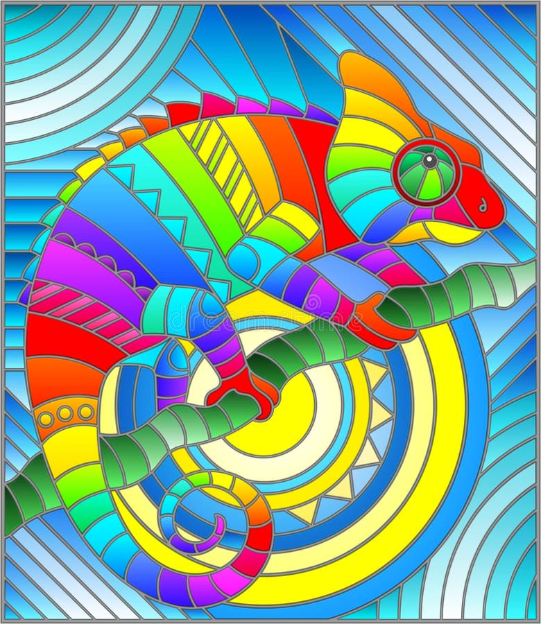 An Illustration in Stained Glass Style with Abstract Geometric Rainbow ...