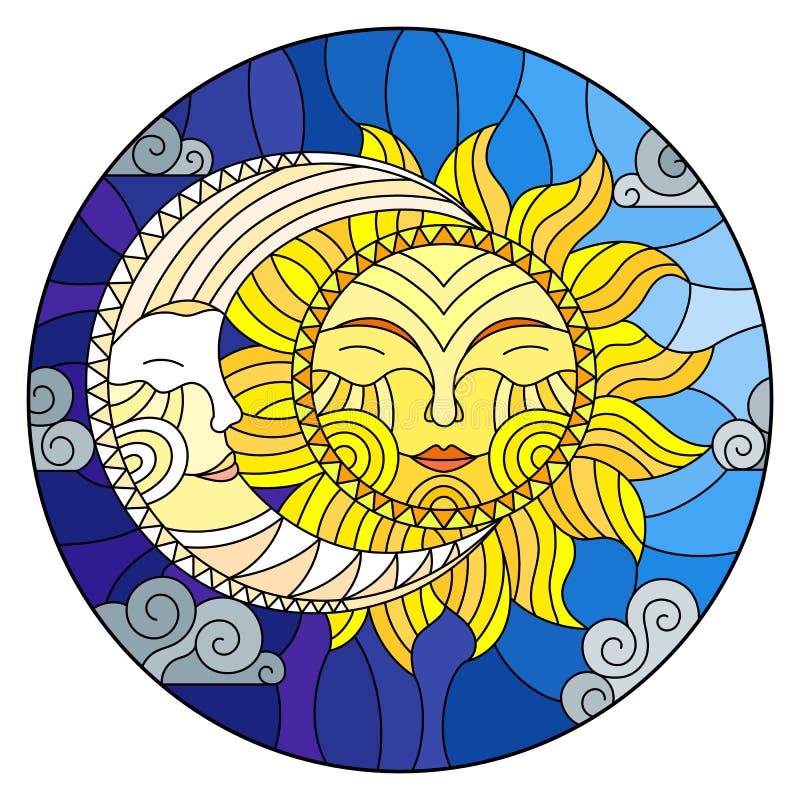 Stained Glass Round Sun Moon Stock Illustrations – 24 Stained Glass ...