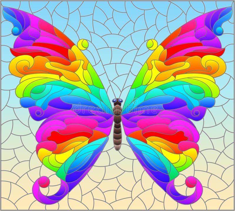 An Illustration in Stained Glass Style with a Bright Butterfly on a ...
