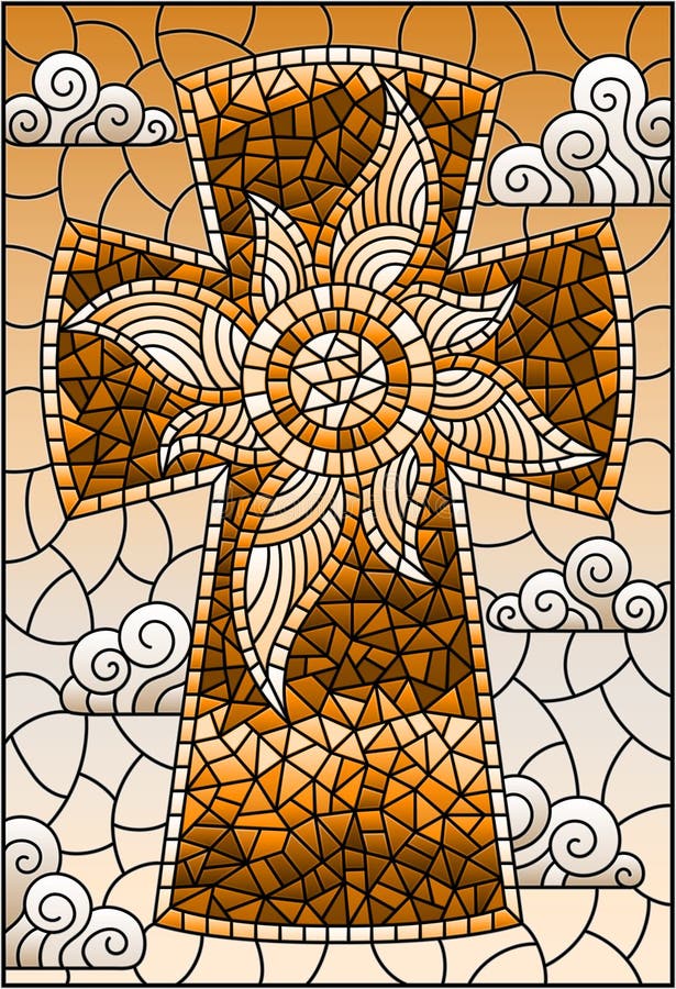 An Illustration in Stained Glass Style with a Christian Cross on a ...