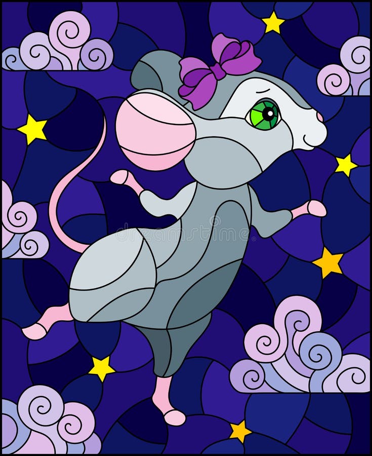 Stained Glass Illustration with a Dancing Mouse on the Background of ...