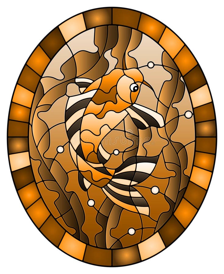 An Illustration in Stained Glass Style with a Fish Carp Koi on the ...