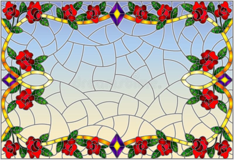Stained Glass Illustration with a Frame of Red Intertwined Roses on a ...