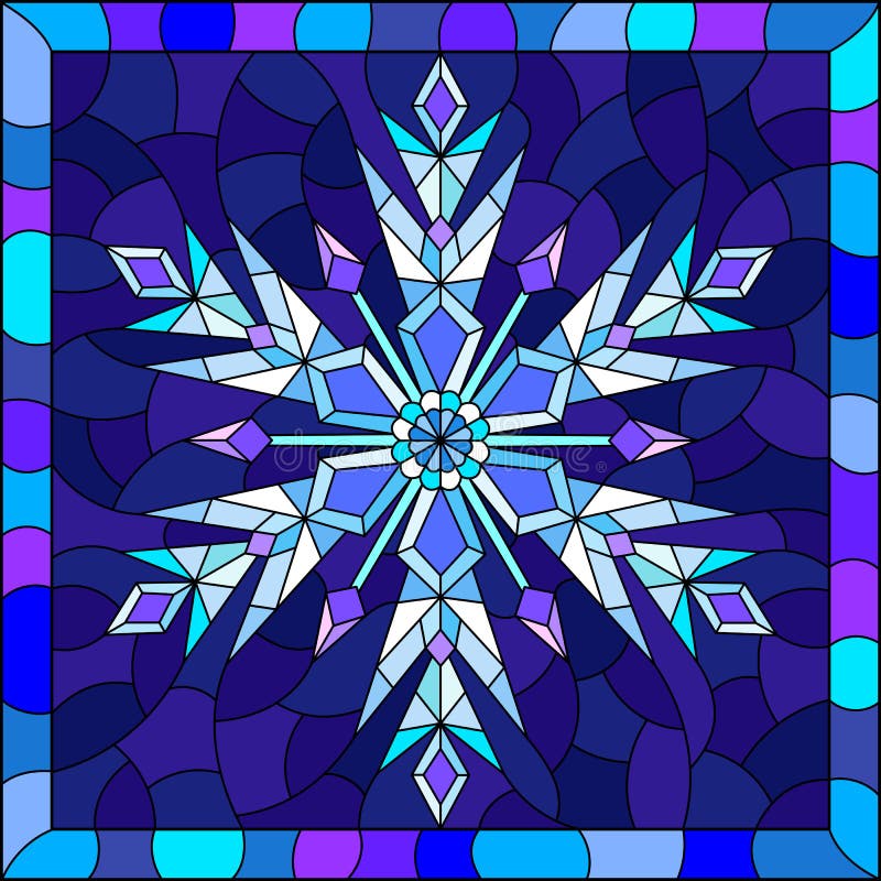Snowflake Stained Glass Window With Frame. Stock Vector - Illustration ...