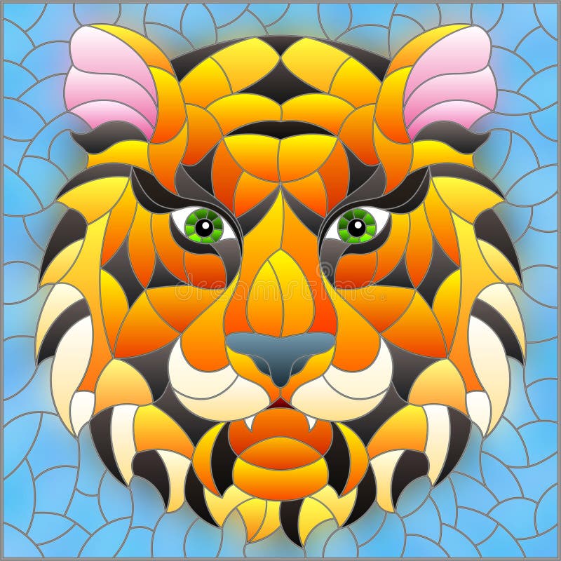 An Illustration in Stained Glass Style Painting with a Tiger S Head on ...