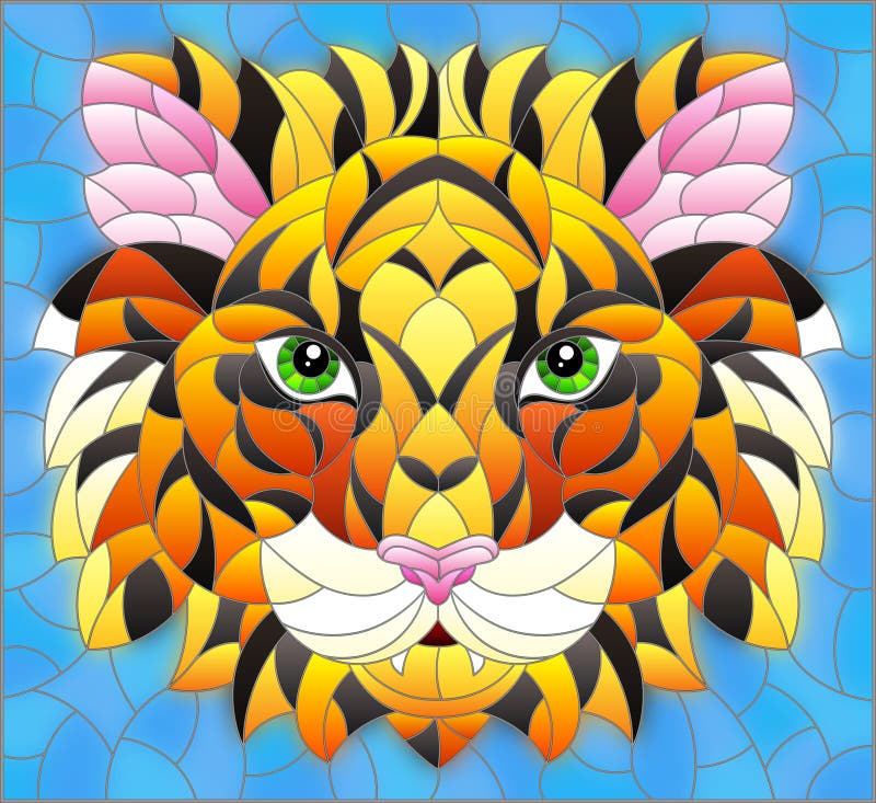 Illustration in Stained Glass Style Painting with a Tiger S Head on a ...