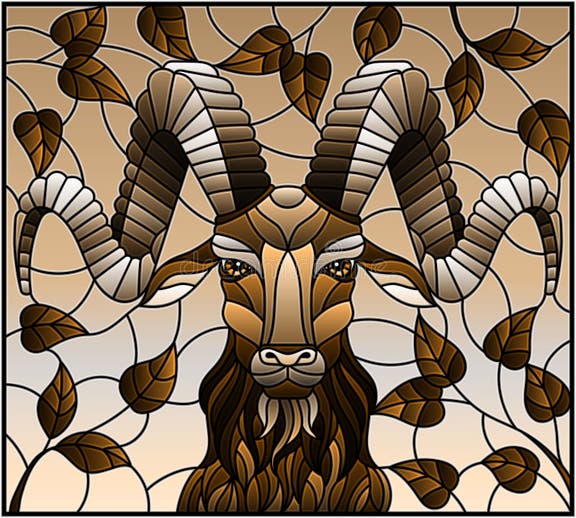 An Illustration in Stained Glass Style with Ram Head,on the Background ...