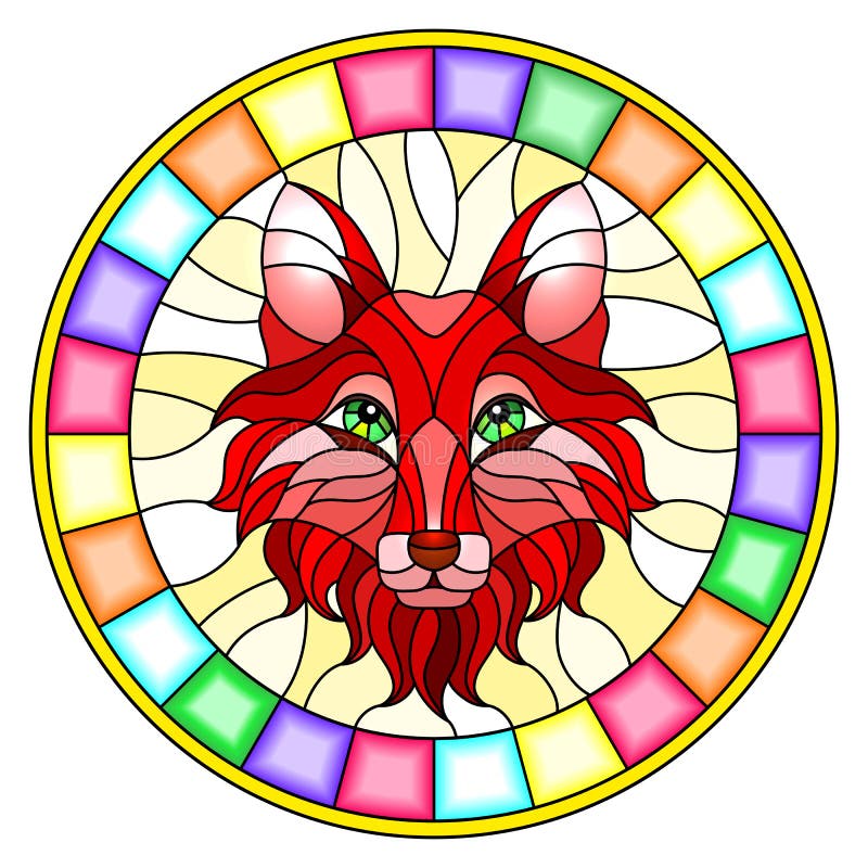 Stained Glass Illustration with a Red Fox Head , a Circular Image with ...
