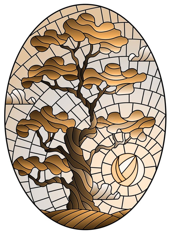 An Illustration in Stained Glass Style with a Tree on Sky Background ...