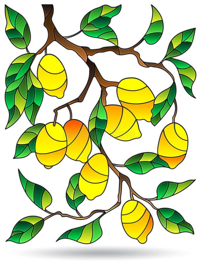 An Illustration of Stained Glass Windows with Lemon Leaves and Fruit ...