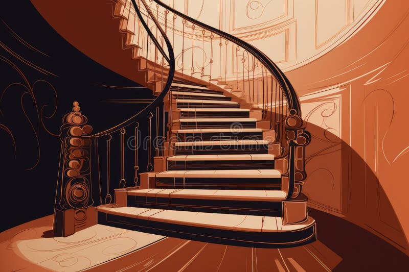 Illustration of Stairs in the House, Interior Design Stock Illustration ...