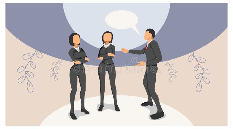 Illustration Stands a Man in Dialogue with Two Women. Three People are ...